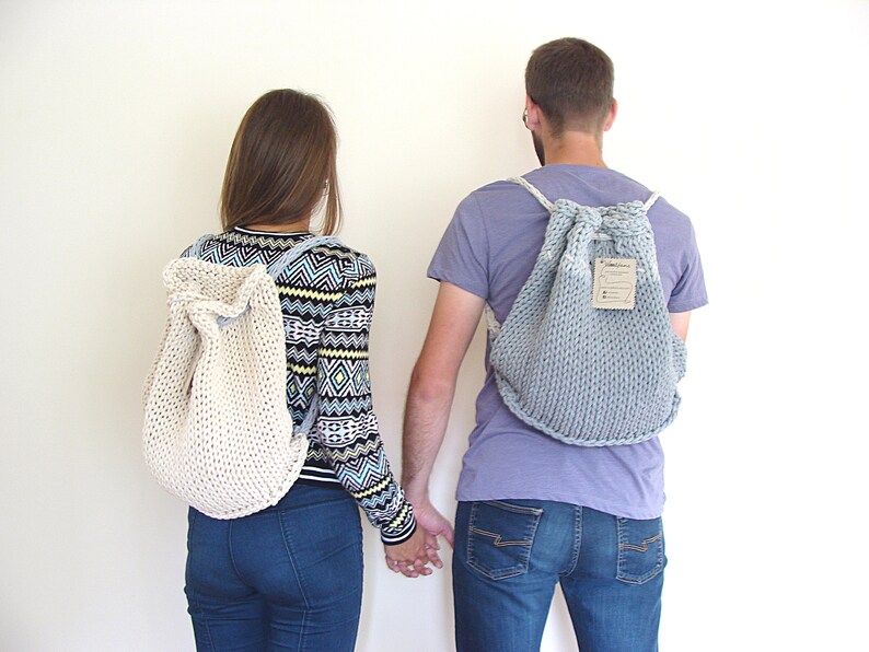 Knit Cotton Sack Backpack Women's Drawstring Backpack - Etsy