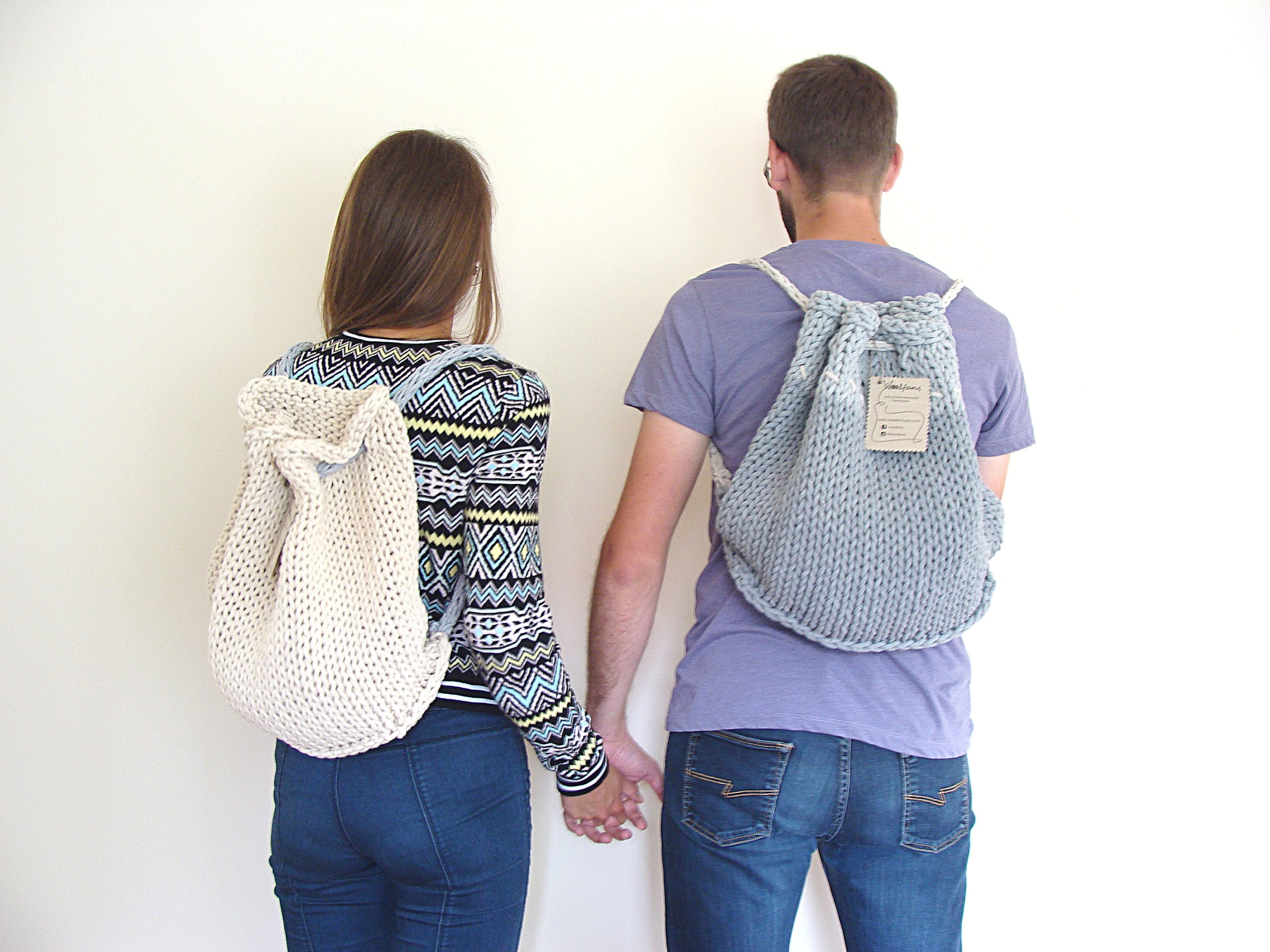 Knit Cotton Sack Backpack Women's Drawstring Backpack - Etsy