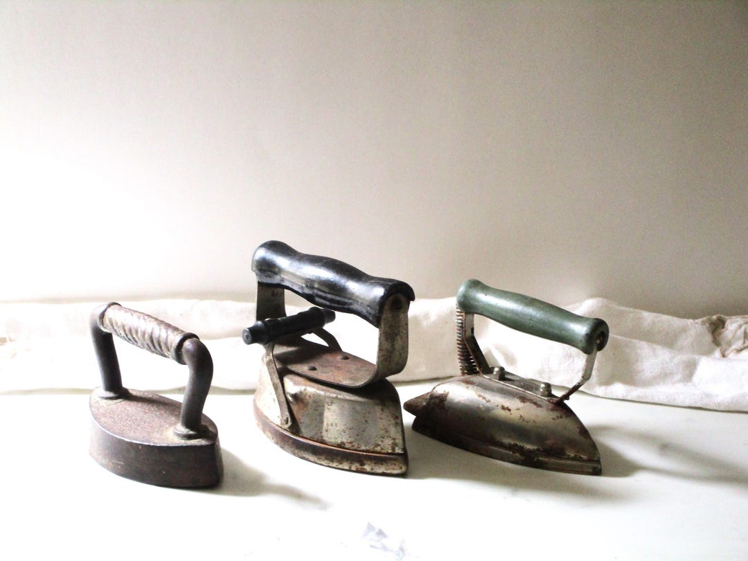 3 Antique Sad Irons Cast Iron Miniature Salesman Sample Cast Metal ...