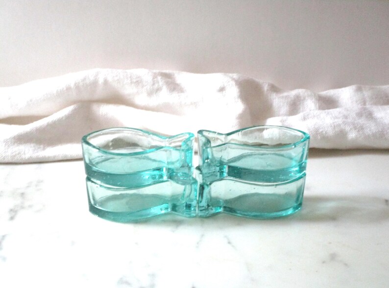 Vintage Aqua Glass Fish Shaped Salt Cellars Set of 4 Salt Dips Open ...