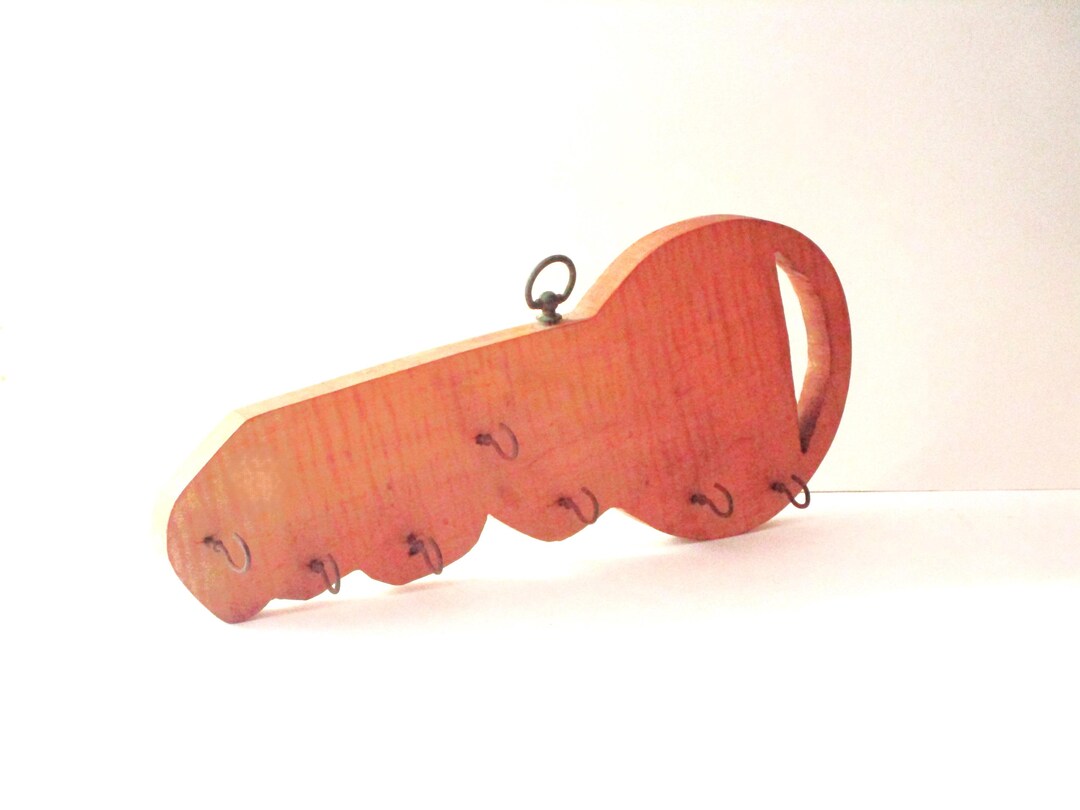 Vintage Wooden Key Holder Key Shaped Key Hook Wall Hanging Key Storage ...