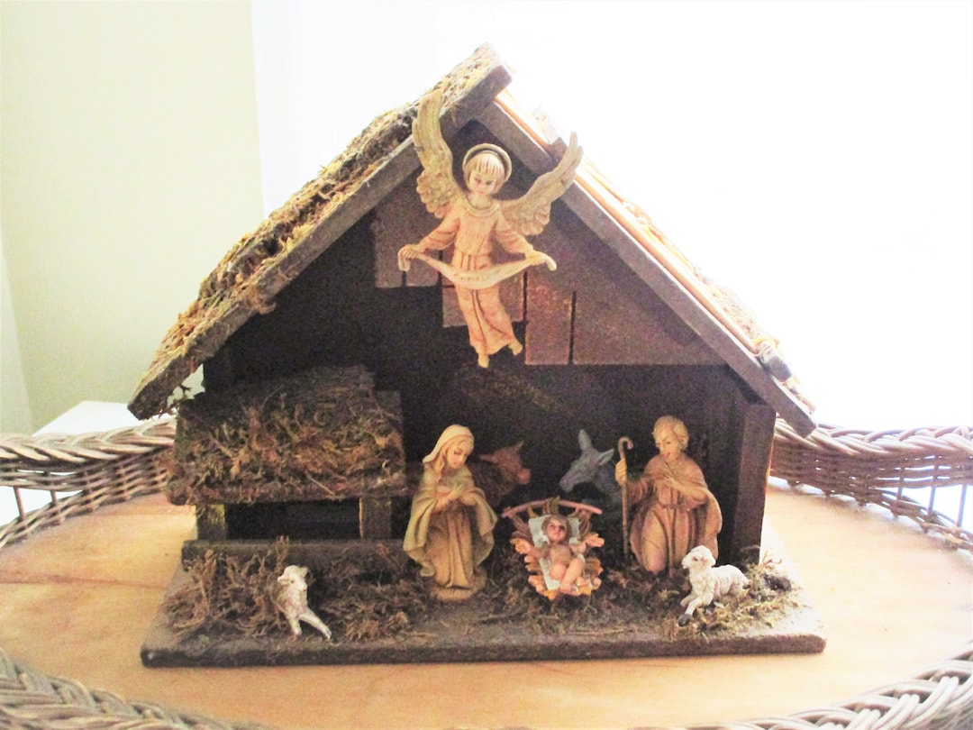 Vintage Nativity Set Wooden Creche Stable Manger Christmas Nativity ...