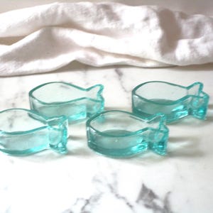 Set of 4 Vintage Aqua Glass Fish Salt Cellars Coastal Trinket Dishes - Etsy
