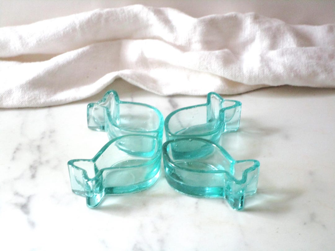 Vintage Aqua Blue Blown Glass Fish Shaped Open Salt Cellars Condiment ...