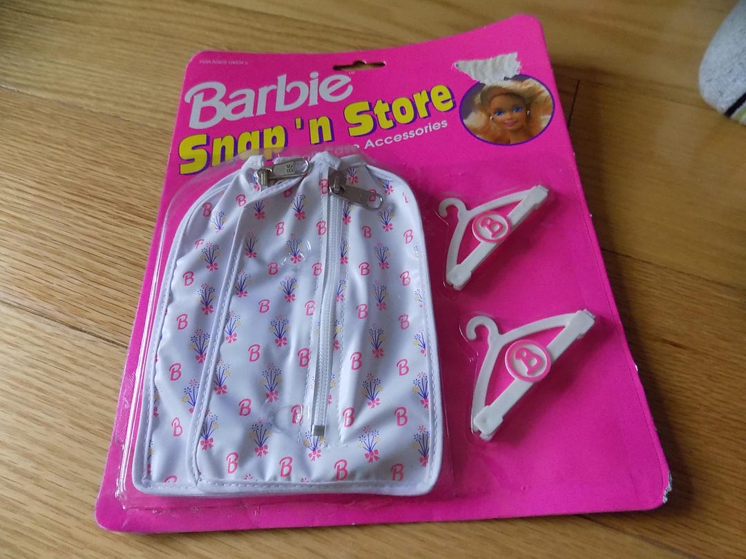 Barbie Snap N Store Hangers Mattel Doll Vintage White Pink Hanger ...