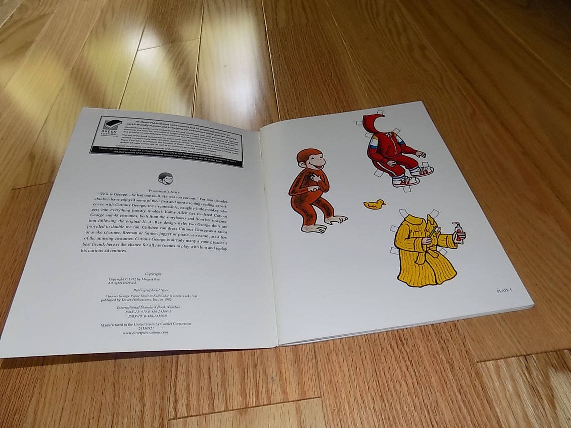 Curious George Paperdolls Uncut Monkey Margret & H.A. Rey | Etsy