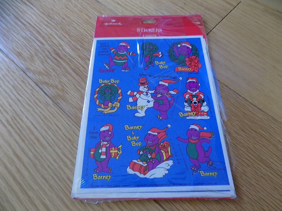 BARNEY the Dinosaur Vintage STICKER 4 Sheets 1994 Christmas Themed Baby ...