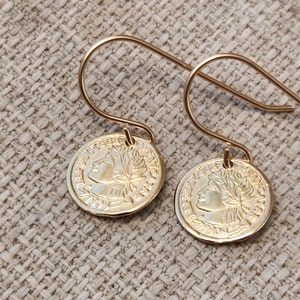 Gold Earrings, Dangle Earrings, Coin Earrings, Minimalist Earrings ...