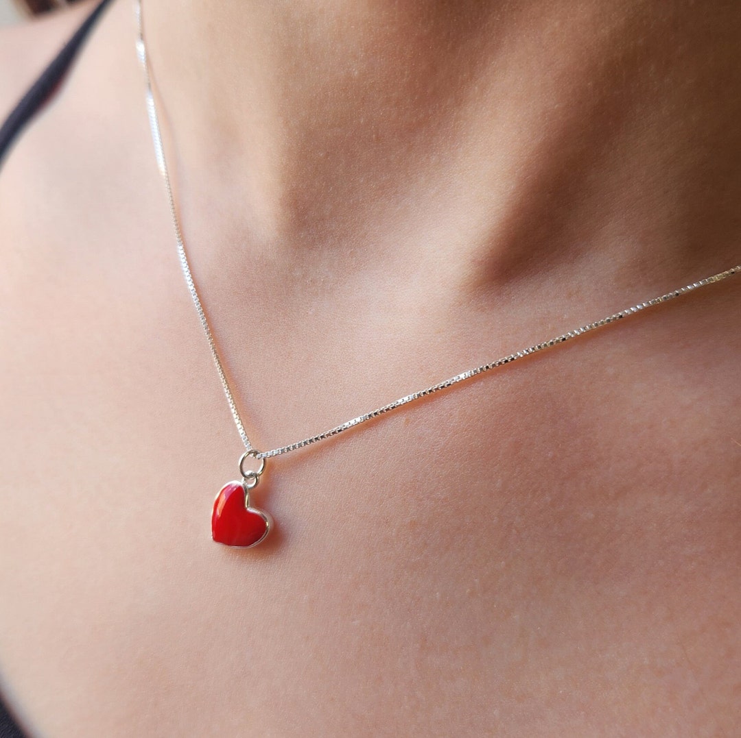 Red Heart Necklace Sterling Silver, Heart Necklace, Valentines Day Gift ...