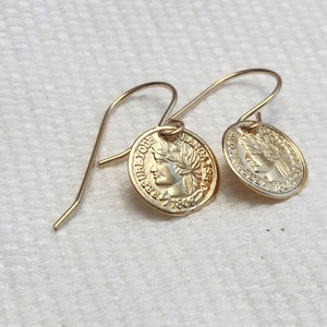 Gold Earrings, Dangle Earrings, Coin Earrings, Minimalist Earrings ...