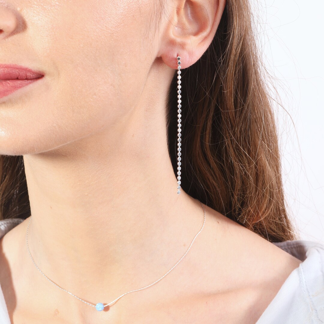 Sterling Silver Chain Earrings Silver Long Earringschain - Etsy Norway