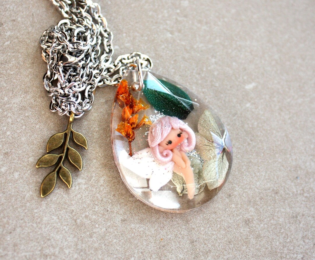 Fairy Encapsulated in a Resin Drop With Dried Flowers Polymerclay Doll ...