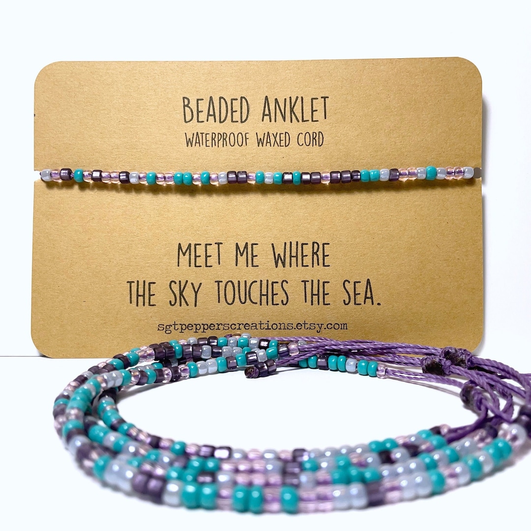 Ankle Bracelet, Seed Bead Anklet, Lavender Pink Gray, Beach Jewelry ...