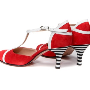 Red Handmade Mid Heel Shoes/ Tbar Strap Shoes/ Women's Shoes/ Wedding ...