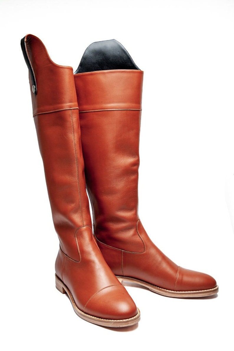 Handmade Tall Cognac Brown Leather Riding Boots/ High Zipper - Etsy