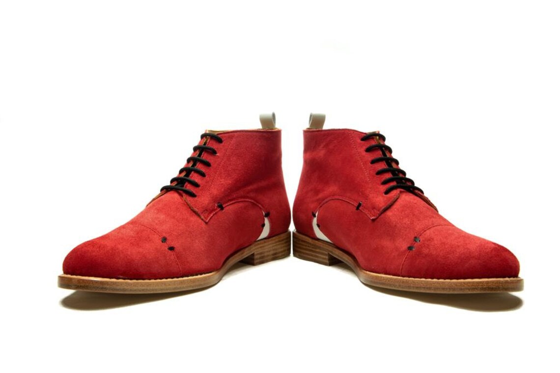 Red Men's Shoes/ Men's Suede Ankle Boots/ Red Oxford - Etsy