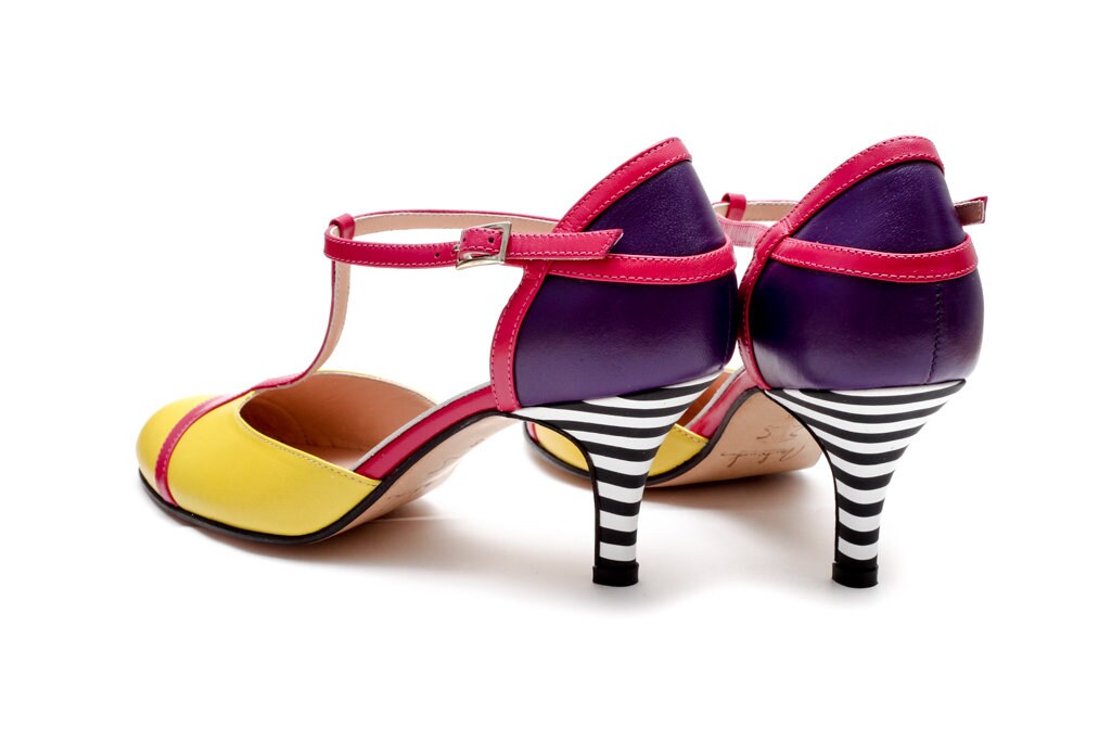 Handmade mid heel color block pumps/ Women's shoes/ Tbar | Etsy