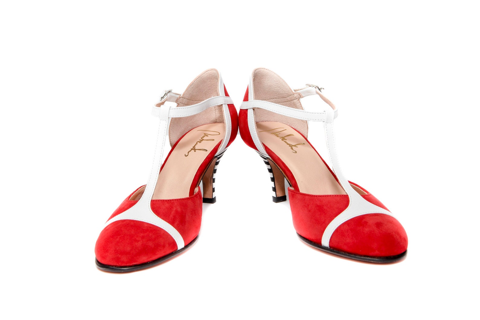 Red Handmade Mid Heel Shoes/ Tbar Strap Shoes/ Women's - Etsy