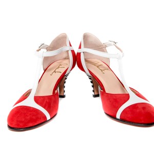 Red Handmade Mid Heel Shoes/ Tbar Strap Shoes/ Women's Shoes/ Wedding ...