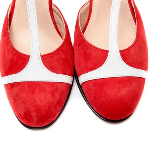 Red Handmade Mid Heel Shoes/ Tbar Strap Shoes/ Women's Shoes/ Wedding ...