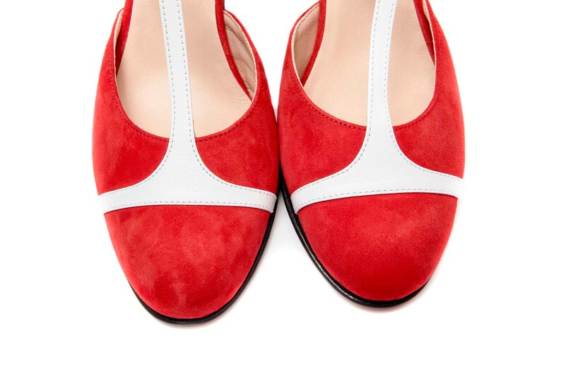 Red Handmade Mid Heel Shoes/ Tbar Strap Shoes/ Women's - Etsy