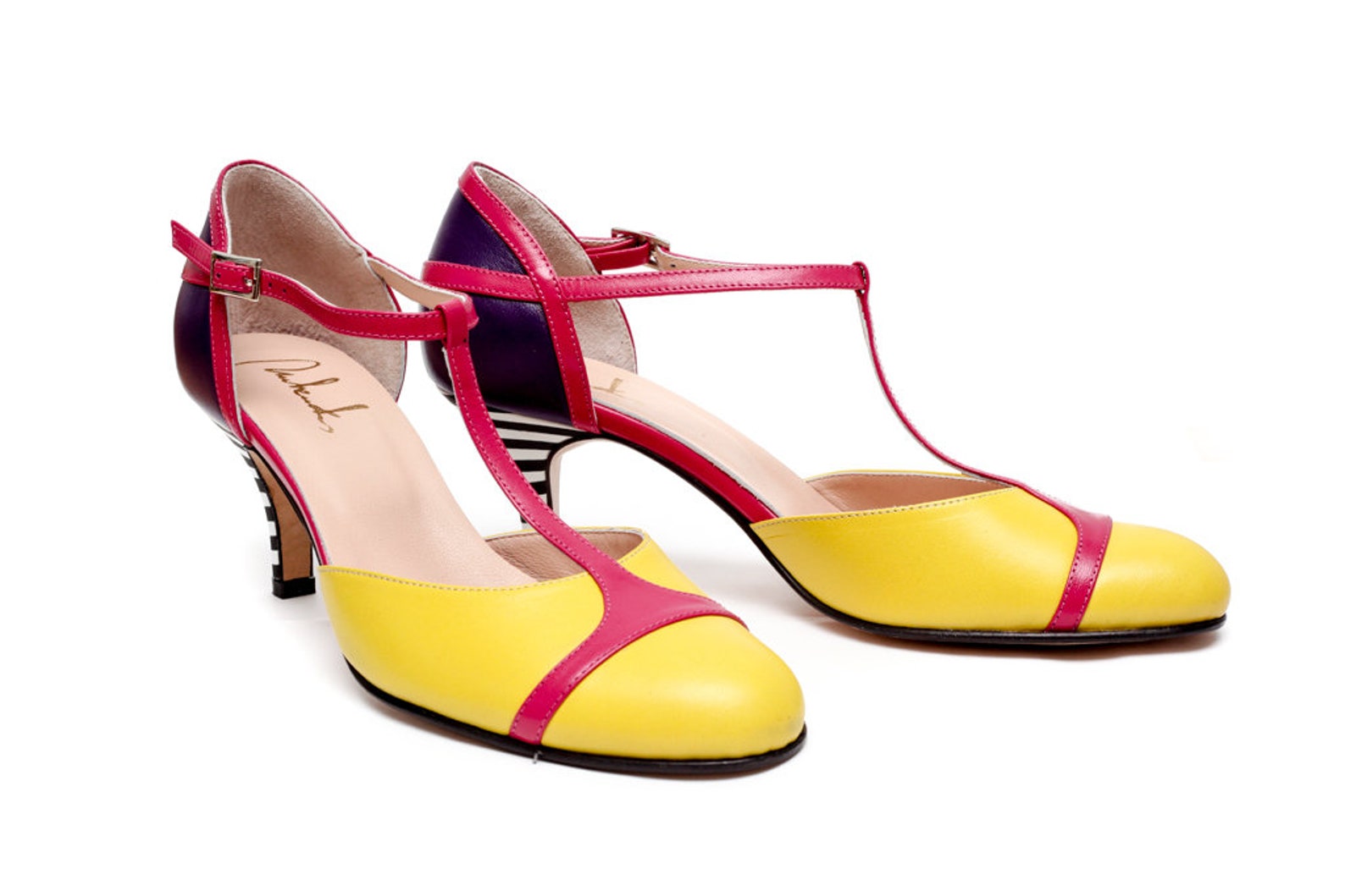 Handmade Mid Heel Color Block Pumps/ Women's Shoes/ Tbar - Etsy