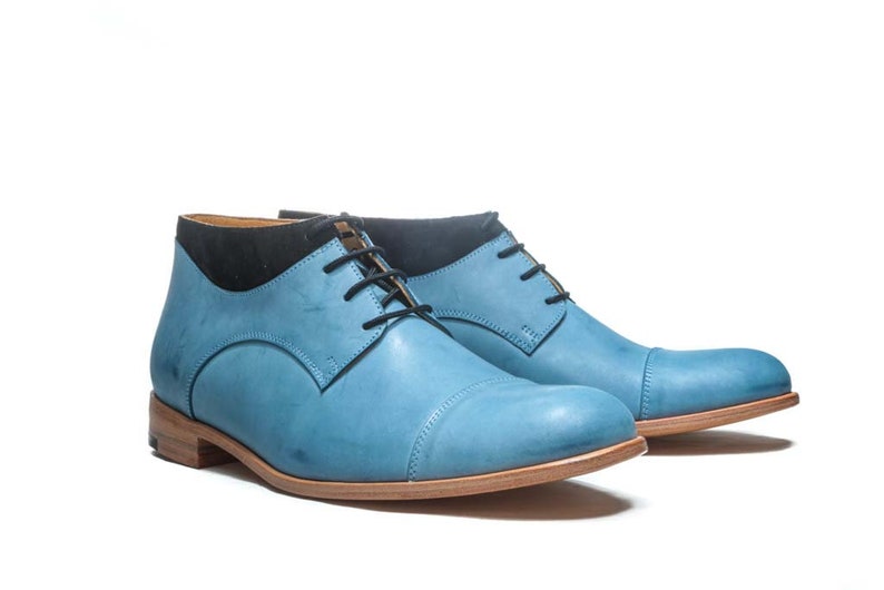Blue Men's Handmade Leather Ankle Boots/ Unique Men's - Etsy