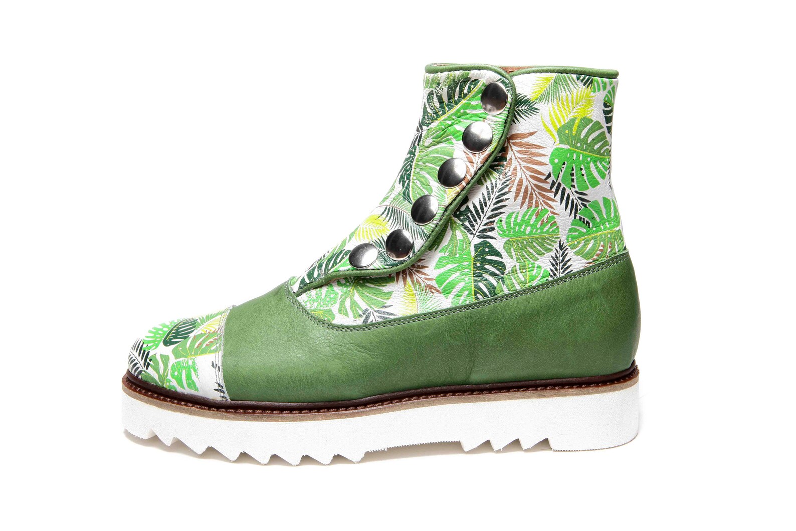 Green Leather Boots/ Oxford Shoes/ Floral Print Ankle Boots/ - Etsy