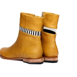 Women's Mustard Yellow Flat Ankle Boots With Asymmetric Cut and Unique ...