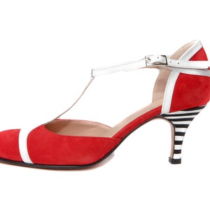 Red Handmade Mid Heel Shoes/ Tbar Strap Shoes/ Women's Shoes/ Wedding ...