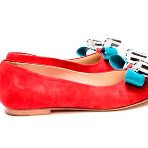 Red Leather Ballet Flats With Double Bow/ Handmade Slip on Shoes ...