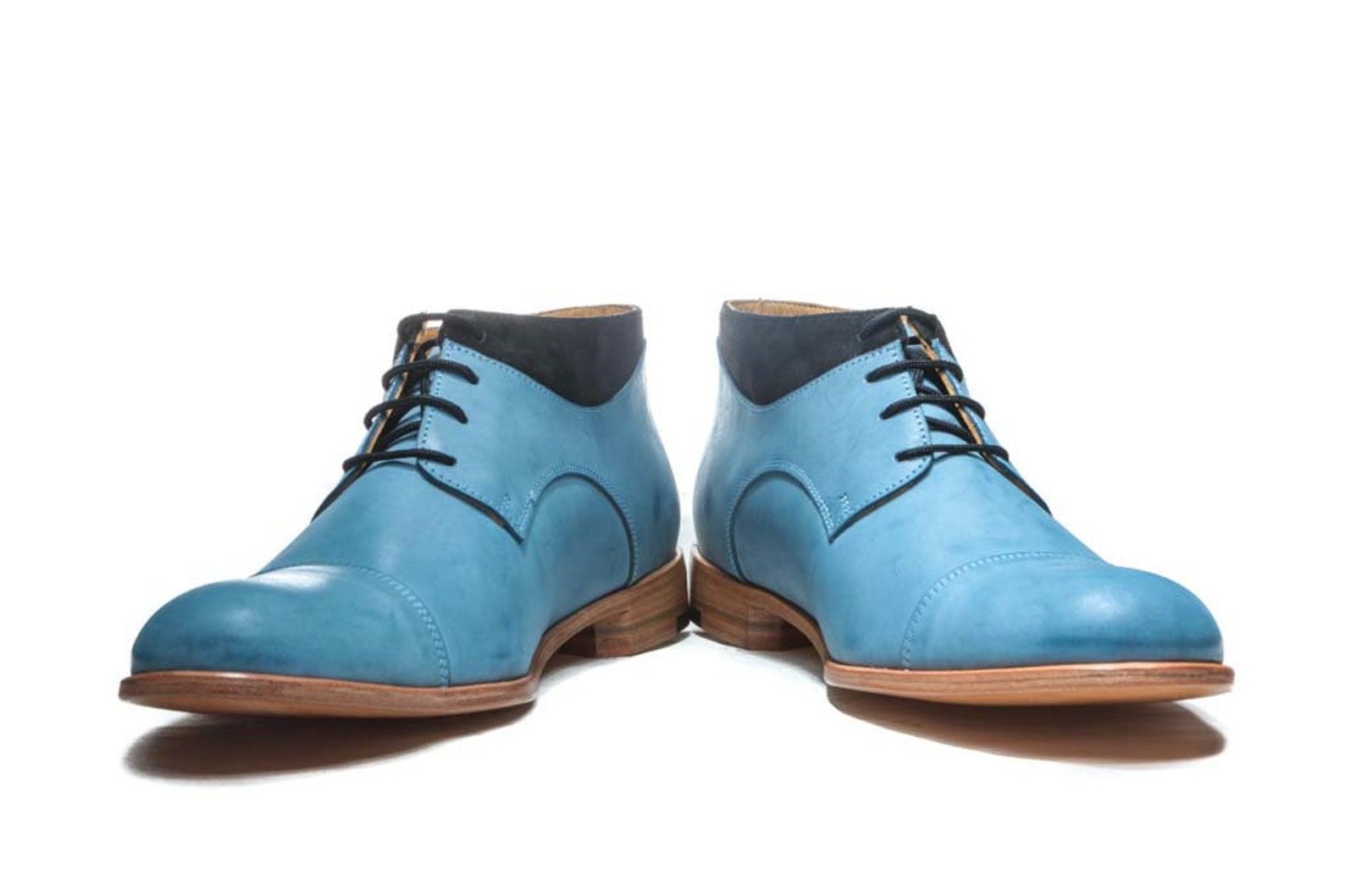 Blue Men's Handmade Leather Ankle Boots/ Unique Men's - Etsy