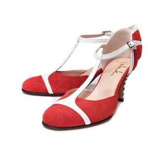 Red Handmade Mid Heel Shoes/ Tbar Strap Shoes/ Women's Shoes/ Wedding ...