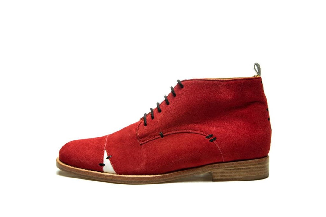 Red Men's Shoes/ Men's Suede Ankle Boots/ Red Oxford Shoes/ Handmade ...