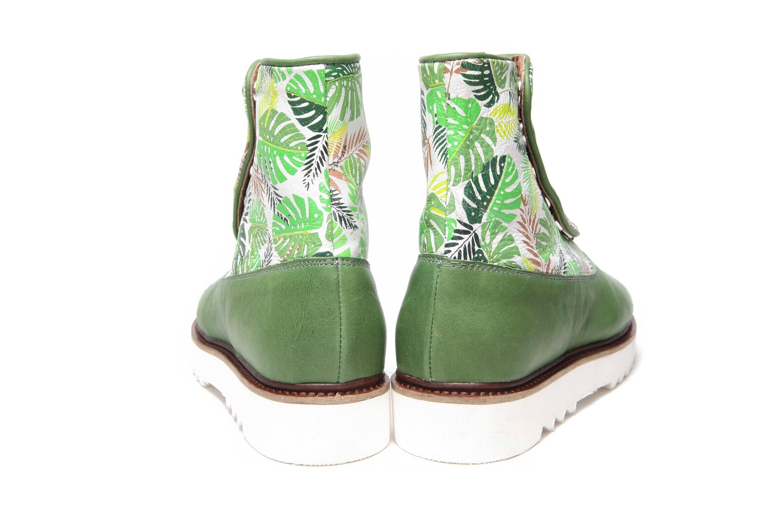 Green Leather Boots/ Oxford Shoes/ Floral Print Ankle Boots/ | Etsy