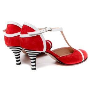 Red Handmade Mid Heel Shoes/ Tbar Strap Shoes/ Women's Shoes/ Wedding ...