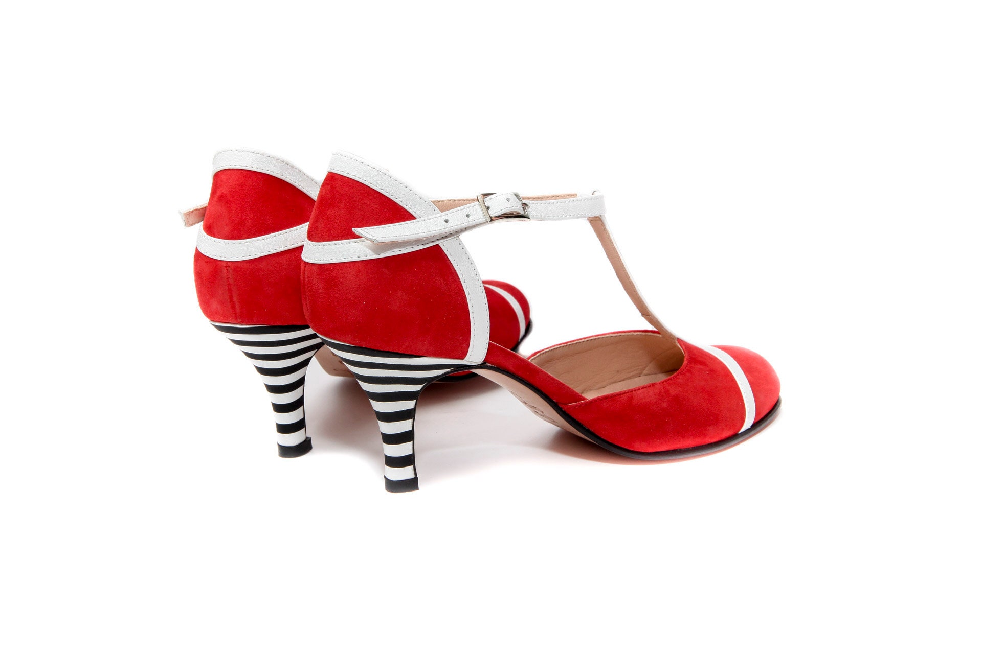 Red Handmade Mid Heel Shoes/ Tbar Strap Shoes/ Women's - Etsy UK