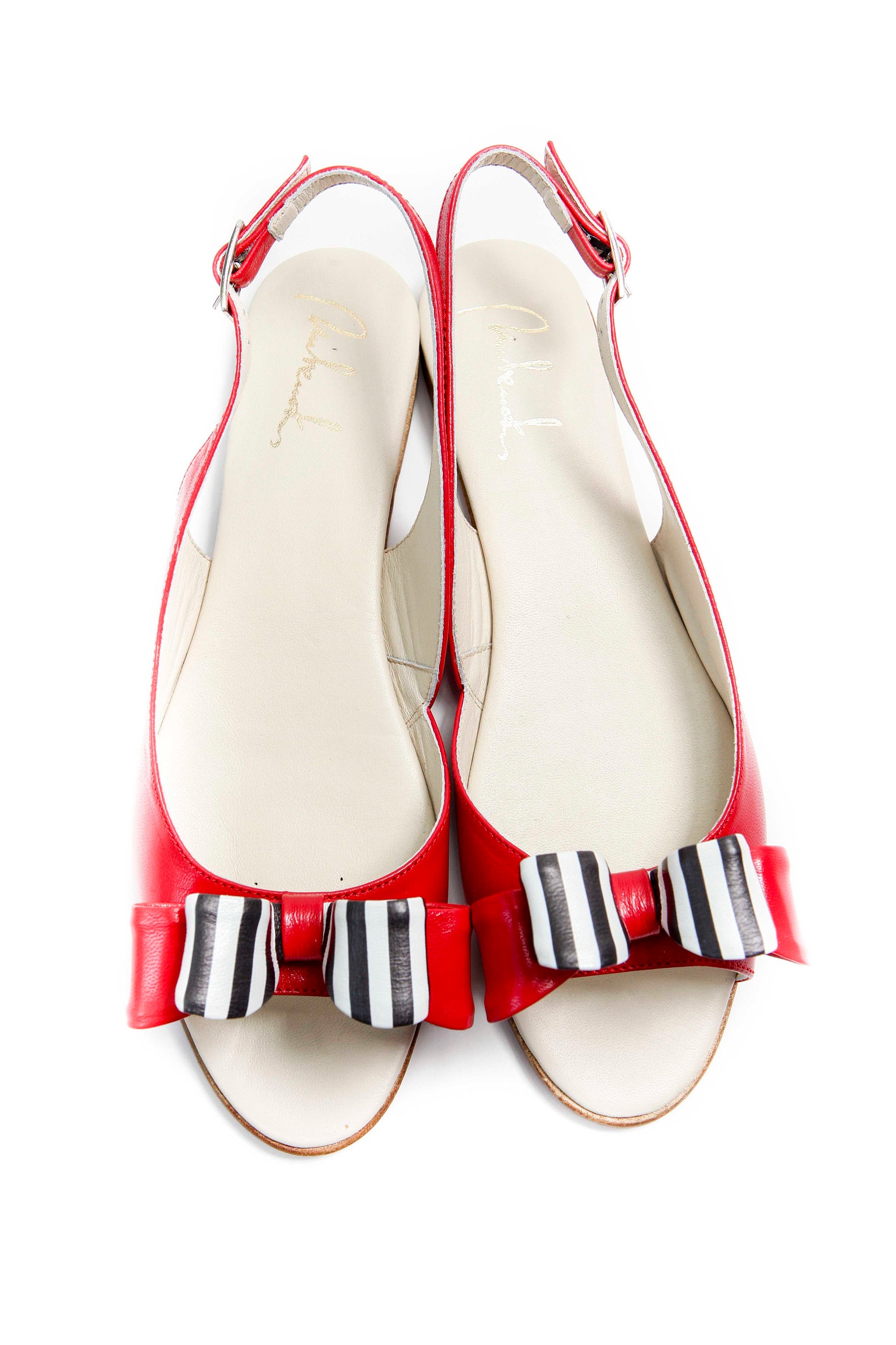 Red Leather Slingback Open Toe Sandals Flats Embellished With - Etsy