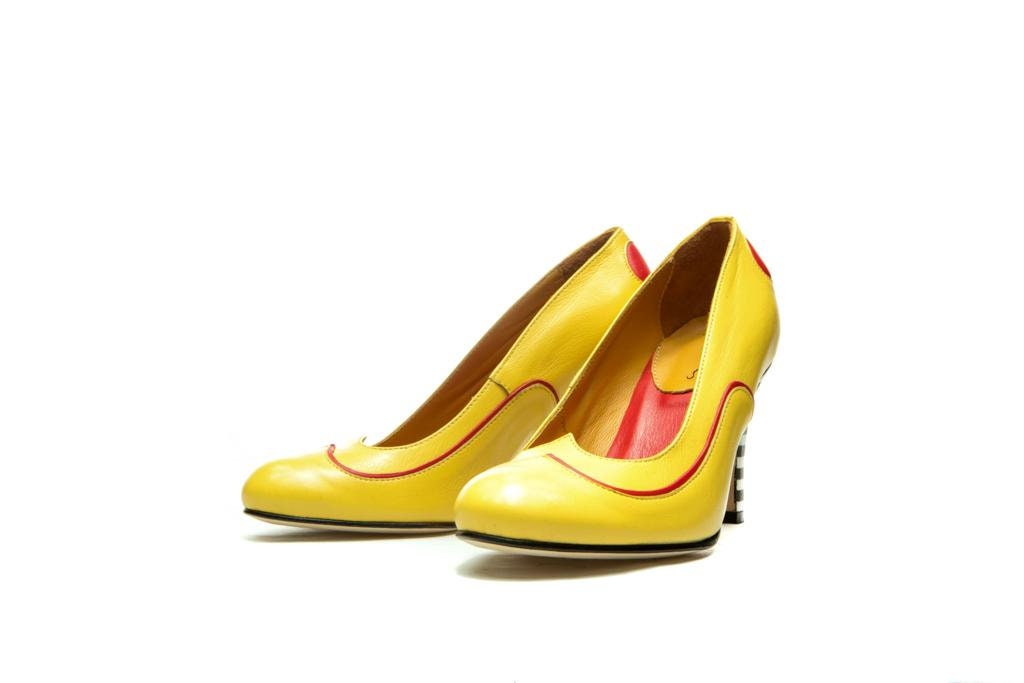 Yellow Handmade high heel shoes/ Women's Yellow leather | Etsy