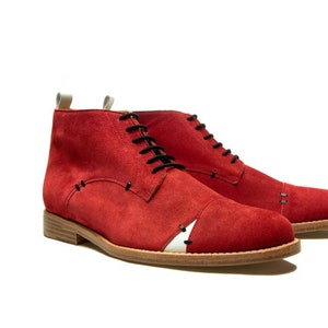 Red Men's Shoes/ Men's Suede Ankle Boots/ Red Oxford Shoes/ Handmade ...