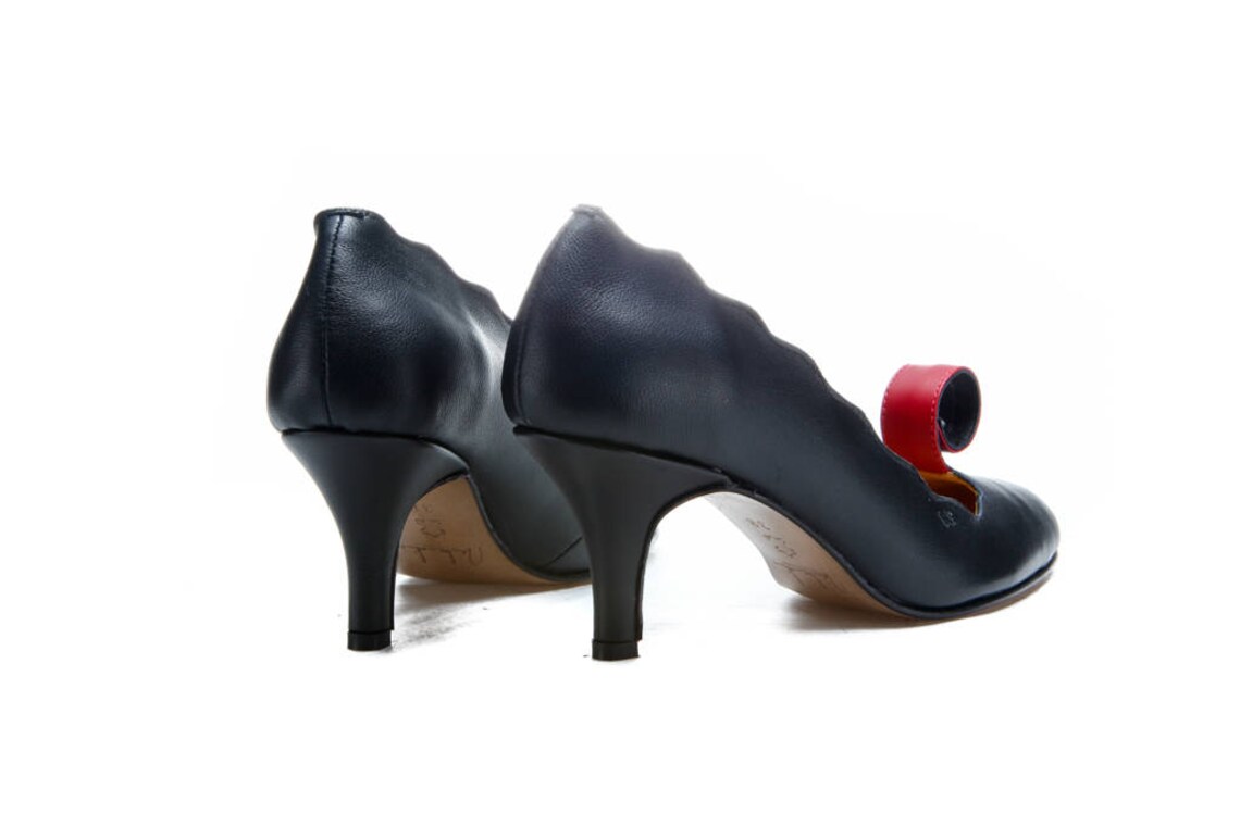 Scallop Edge Handmade Red Mid Heel Leather Pump/ Kitten Heel - Etsy