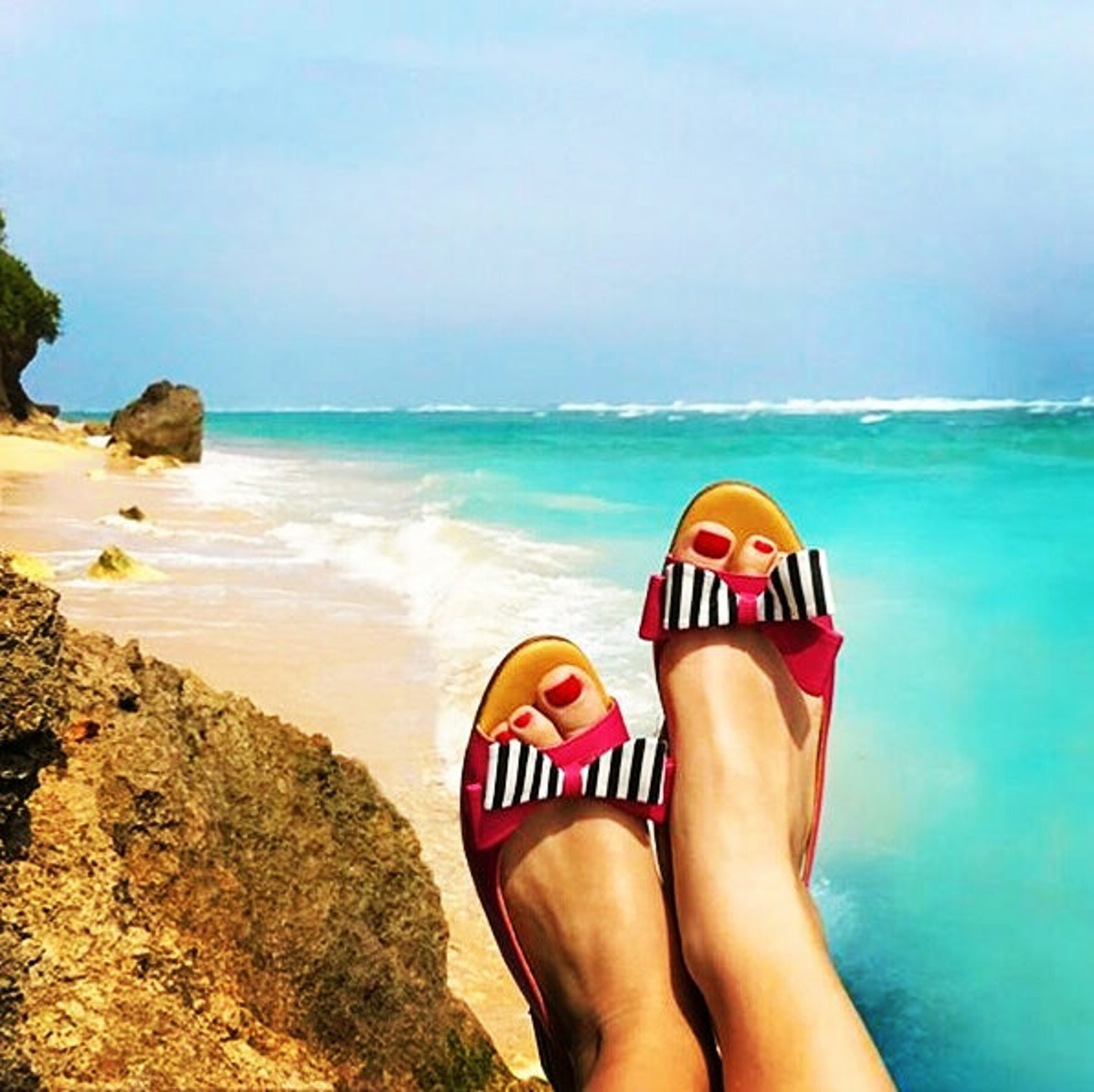 Red Leather Slingback Open Toe Sandals Flats Embellished With Double ...