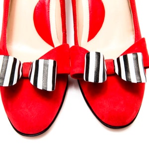 Red Leather Classic Pumps With Bow/ Mid Heel Kitten Shoes/ Dress Shoes ...