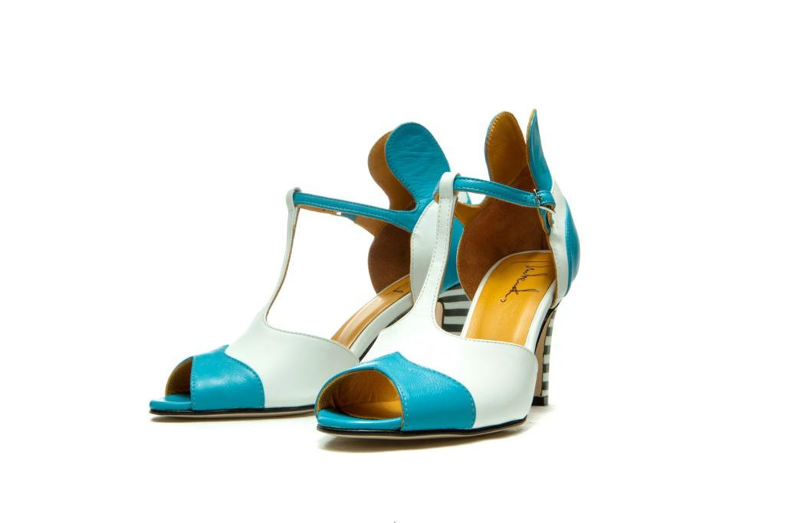 Blue Peep Toe Sandals/ High Heel Bridal Sandals/ White and - Etsy