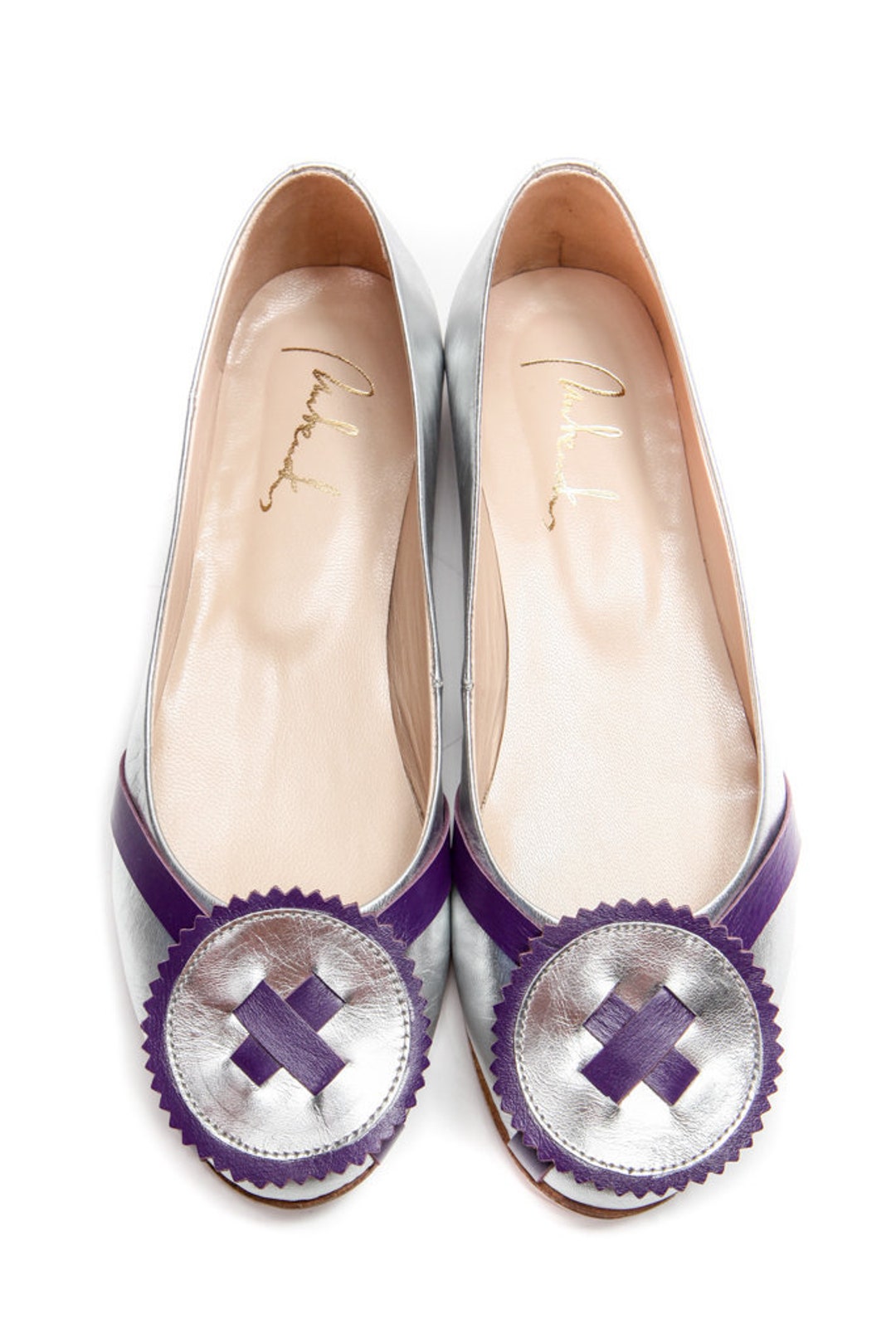 Silver Ballet Flats/ Handmade Flats/ Wedding Shoes/ White Bridal Flats ...