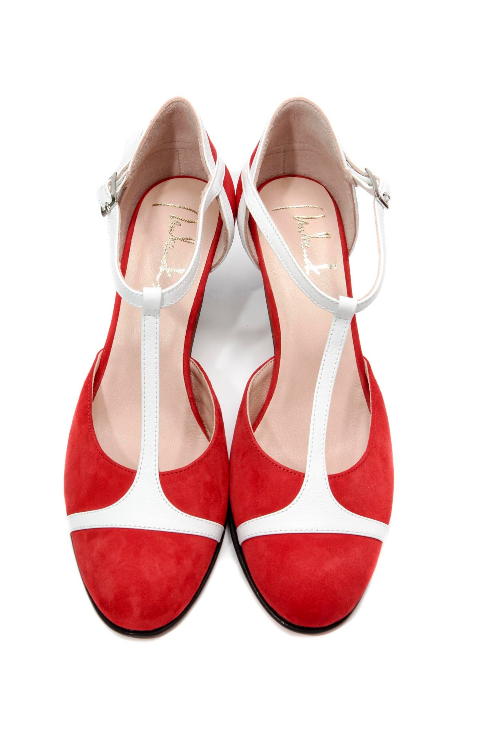 Red Handmade Mid Heel Shoes/ Tbar Strap Shoes/ Women's - Etsy