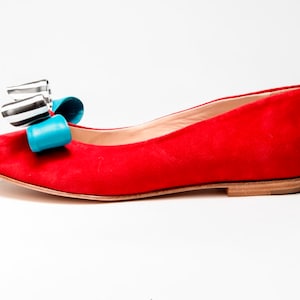 Red Leather Ballet Flats With Double Bow/ Handmade Slip on Shoes ...