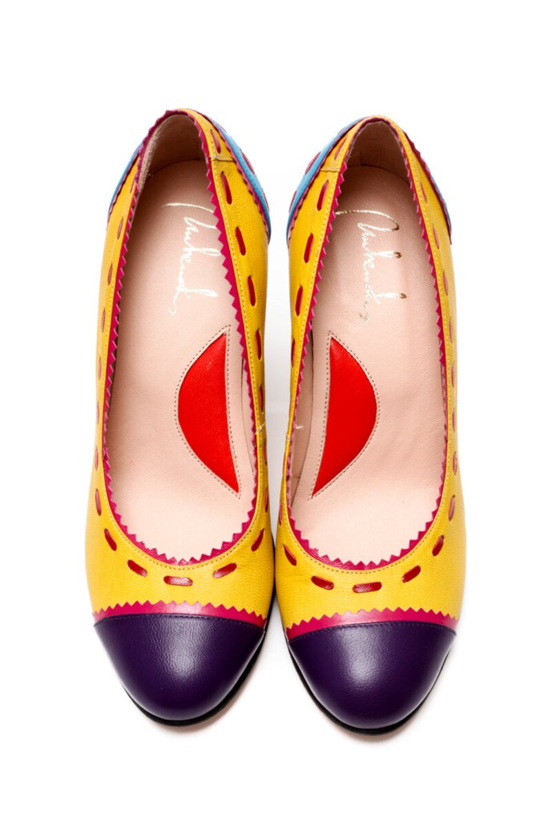 Color Block Leather Handmade Leather Pumps/ Yellow High Heels/ - Etsy
