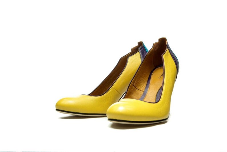 Handmade Yellow Leather High Heel Pump Shoes/ Bridal Shoes/ Unique ...