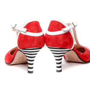 Red Handmade Mid Heel Shoes/ Tbar Strap Shoes/ Women's Shoes/ Wedding ...